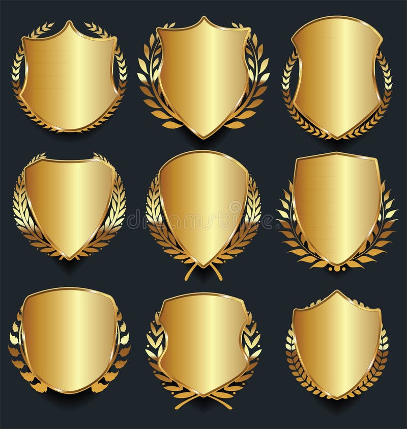 Golden Shield Retro Design Vector Illustration Collection Stock Vector ...