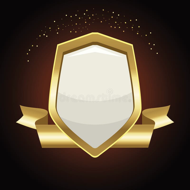 Golden shield in ribbon stock vector. Illustration of golden - 253374029