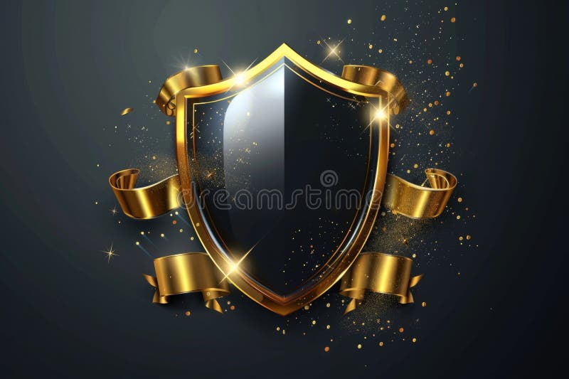 A Golden Shield with a Ribbon Wrapped Around it Stock Image - Image of ...
