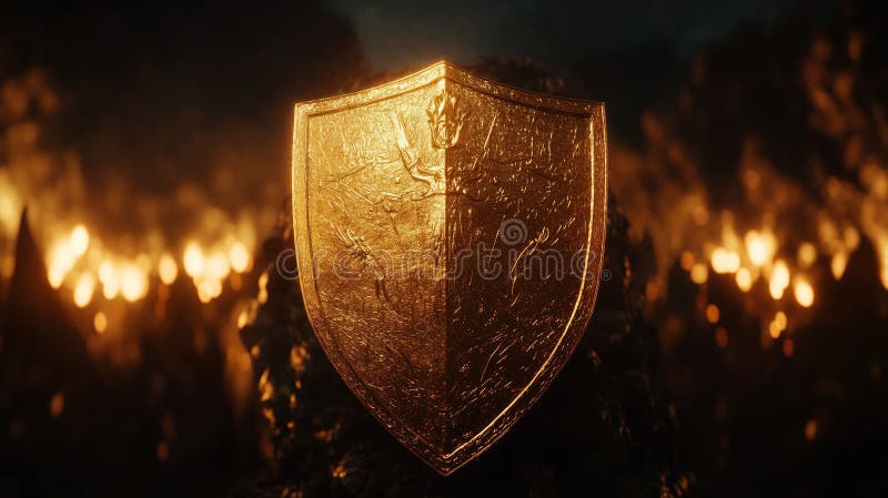 A Golden Shield Stands Out Against a Dark Backdrop Stock Image - Image ...