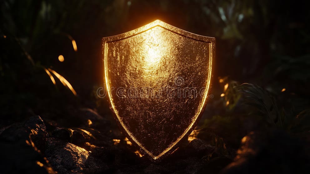 A Golden Shield Stands Out Against a Dark Backdrop Stock Image - Image ...
