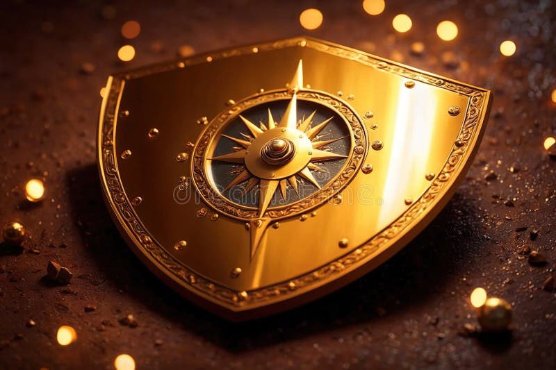 Golden Shield Struck by Lightning, Defense Protection Concept Stock ...