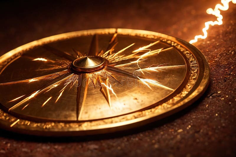 Golden Shield Struck by Lightning, Defense Protection Concept Stock ...