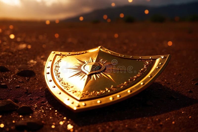 Golden Shield Struck by Lightning, Defense Protection Concept Stock ...