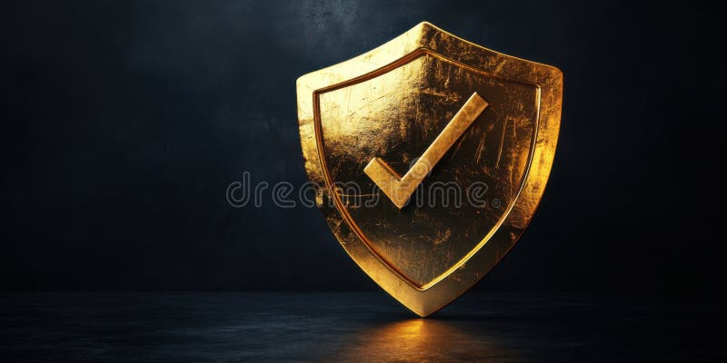 Golden Shield Symbolizing Protection and Security on Dark Background ...