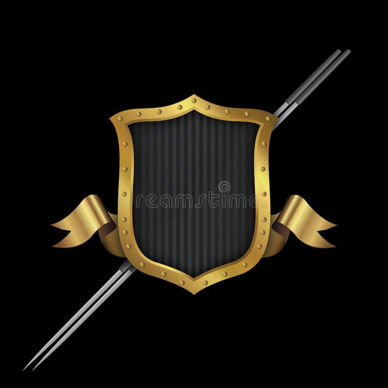 Golden Shield with Two Swords and Banner Stock Illustration ...