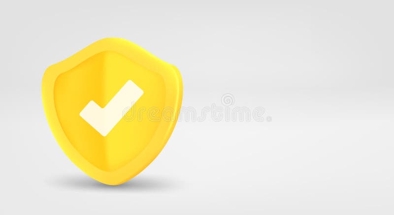 Golden Shield with White Check Mark. 3d Vector Banner with Copy Space ...