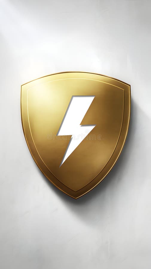 Golden Shield with White Lightning Bolt Features Dynamic, Polished ...