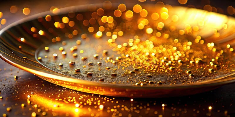 Golden Shimmer on a Metallic Tray with Sparkling Bokeh. Generative AI ...
