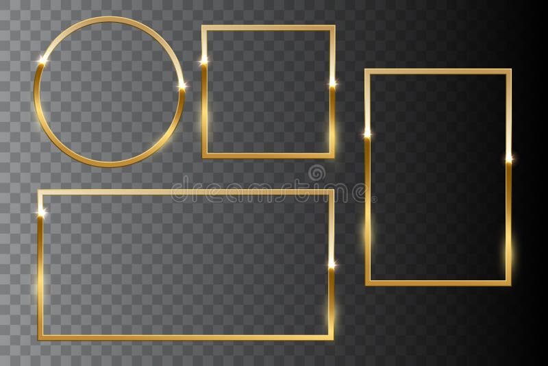 Golden Shiny Frame Set Isolated on Dark Transparent Background. Vector ...