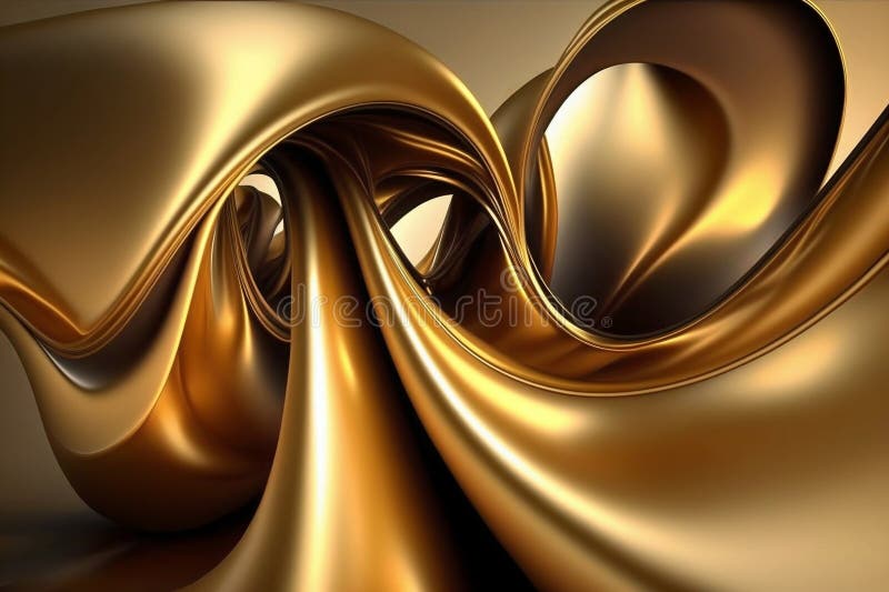 Golden Shiny Liquid Waves 3d Realistic Background Stock Illustration ...