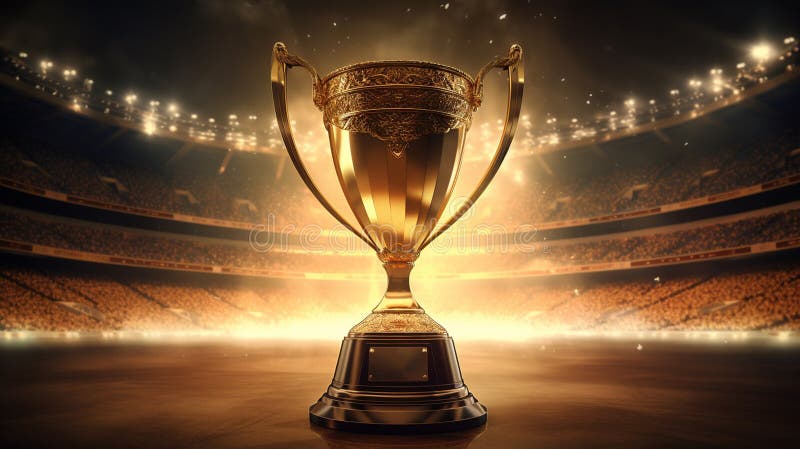 Champion S Gold Cup Shining in a Majestic Football Stadium Stock ...