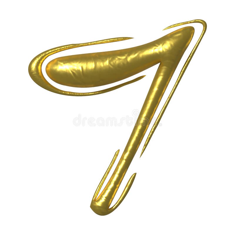 Golden Shiny Unique Calligraphic Numeral SEVEN 7 - 3D Illustration ...