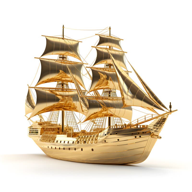 Golden Cargo Ship Isolated on White Background Stock Illustration ...