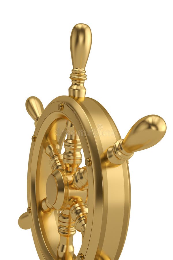 Golden Ship Steering Wheel Isolated on White Background 3D Illustration ...
