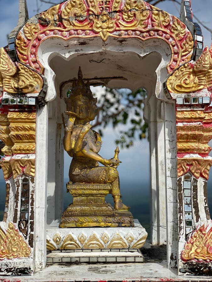 Golden Shrine of a Four-faced Brahma God Stock Image - Image of ...