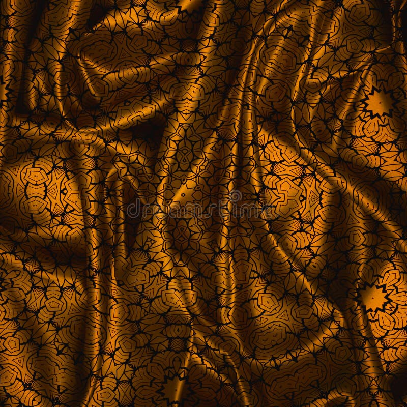 Golden Silk Texture with Abstract Geometric Pattern. Irregular Folds ...