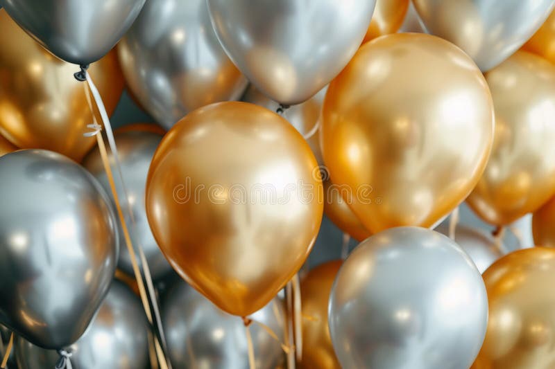 Golden and Silver Balloons. Festive Background Stock Image - Image of ...
