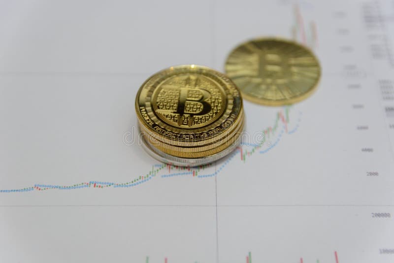 Golden and Silver Bitcoins Lie on Paprer with Chart Stock Photo - Image ...