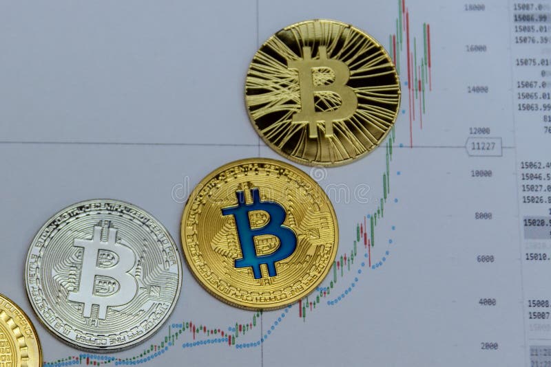 Golden and Silver Bitcoins Lie on Paprer with Chart Stock Photo - Image ...