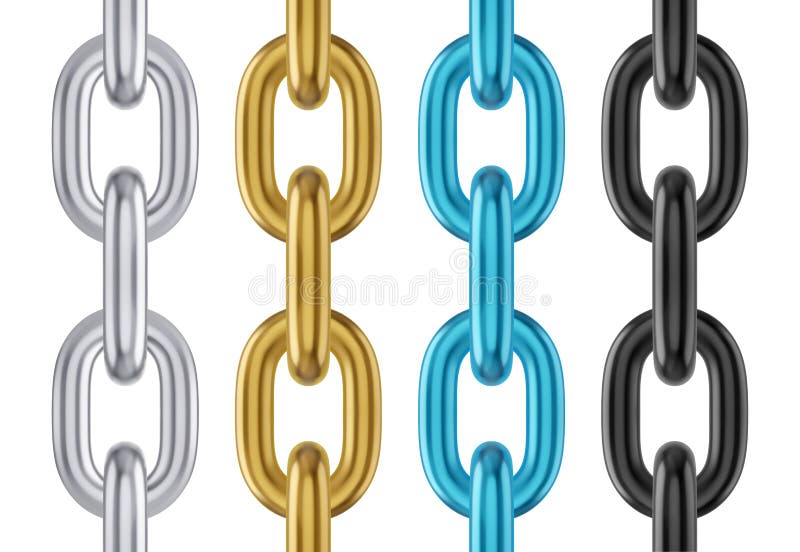 Golden, Silver, Black and Blue Metal Chain Set. Realistic Vector ...