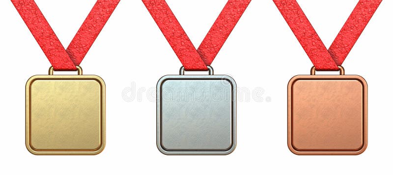 Golden, Silver and Bronze Square Medal Collection 3D Stock Illustration ...
