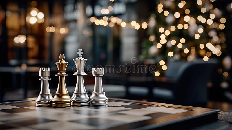 Golden and Silver Chess Pieces Arranged on a Chessboard with a Queen ...