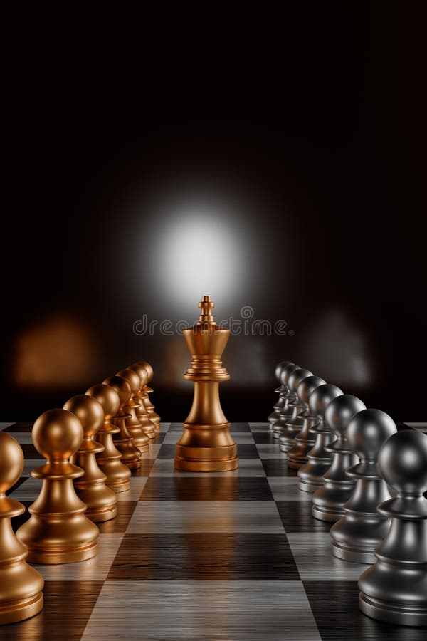 Golden and Silver Chess Pieces on a Chessboard with a Glowing Light in ...