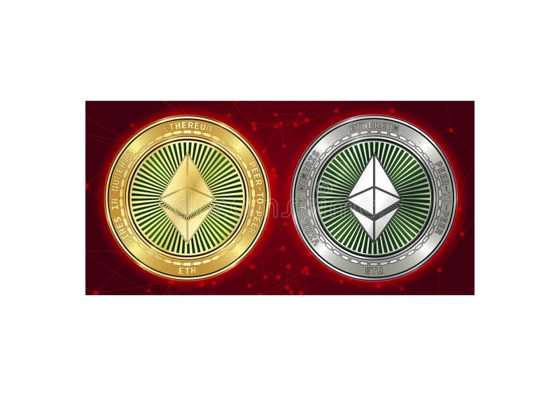 Golden and Silver Ethereum ETH Cryptocurrency Coins on Blockchain ...
