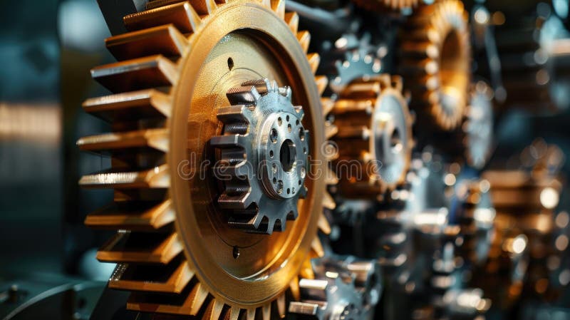 Intricate Interplay Golden and Silver Gears Form Complex Machine Stock ...