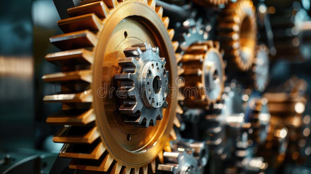Intricate Interplay Golden and Silver Gears Form Complex Machine Stock ...