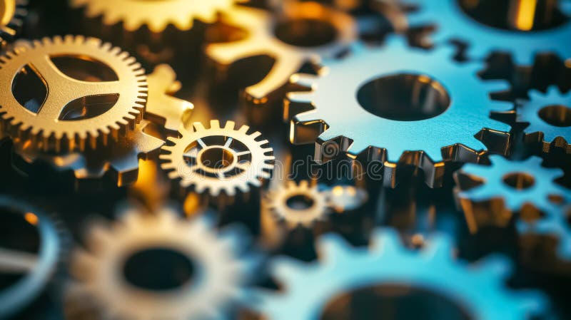 Golden and Silver Gears Working Together in a Complex System Stock ...