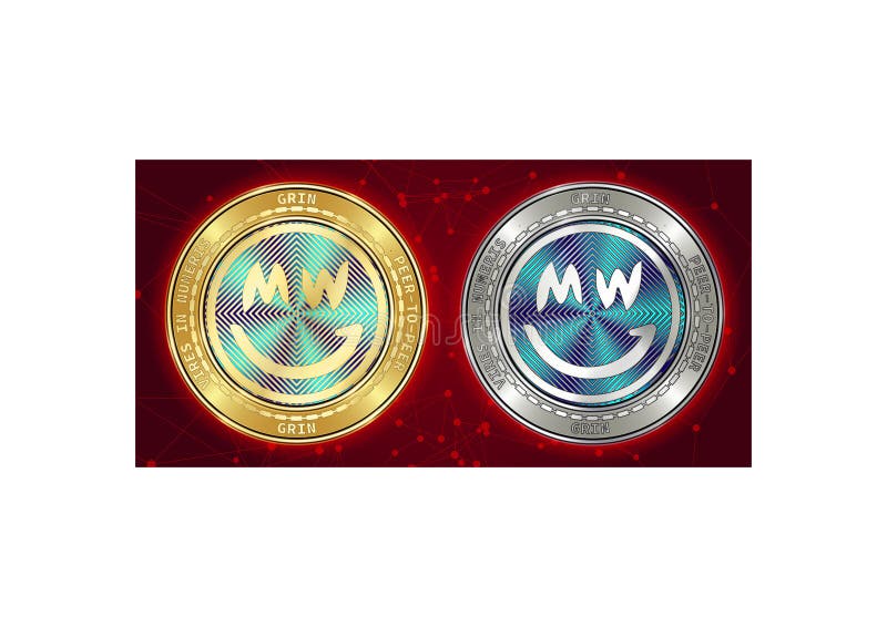 Golden and Silver GRIN Cryptocurrency Coins on Background of Blockchain ...