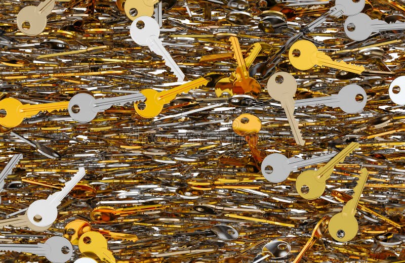 Golden and Silver Keys Background, Wallpaper. 3D Rendering Stock ...
