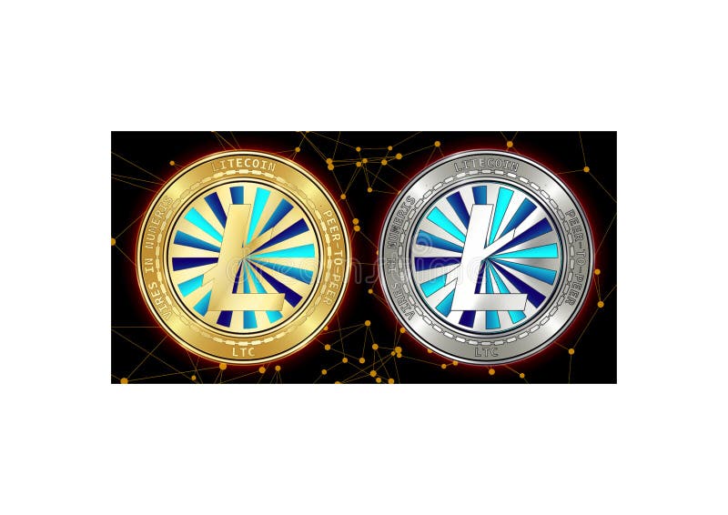 Golden and Silver Litecoin LTC Cryptocurrency Coins on Blockchain ...