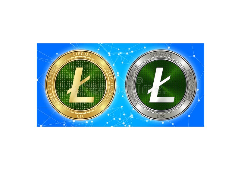 Golden and Silver Litecoin LTC Cryptocurrency Coins on Blockchain ...