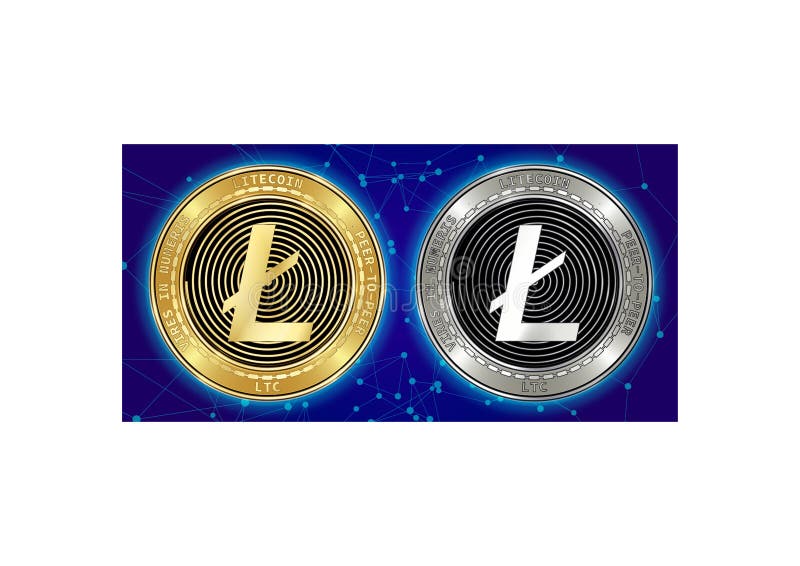 Golden and Silver Litecoin LTC Cryptocurrency Coins on Blockchain ...