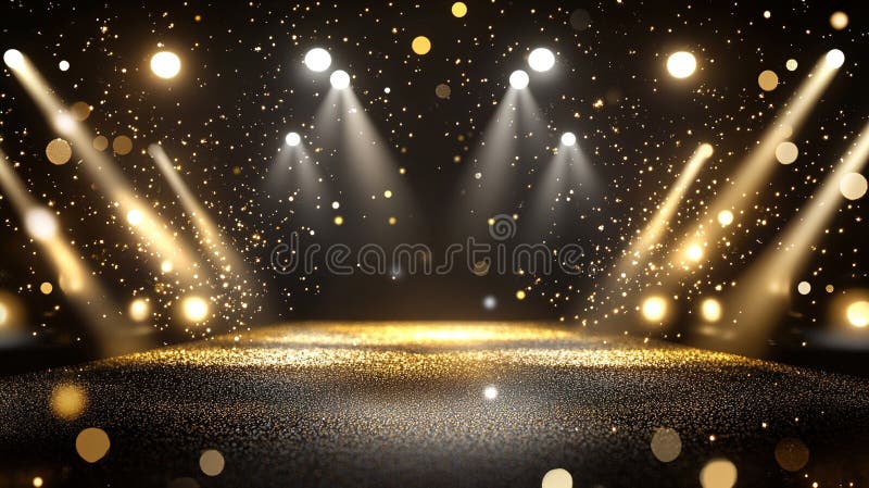 Golden and Silver Rays Shine Down on a Sparkling Stage with Glowing ...