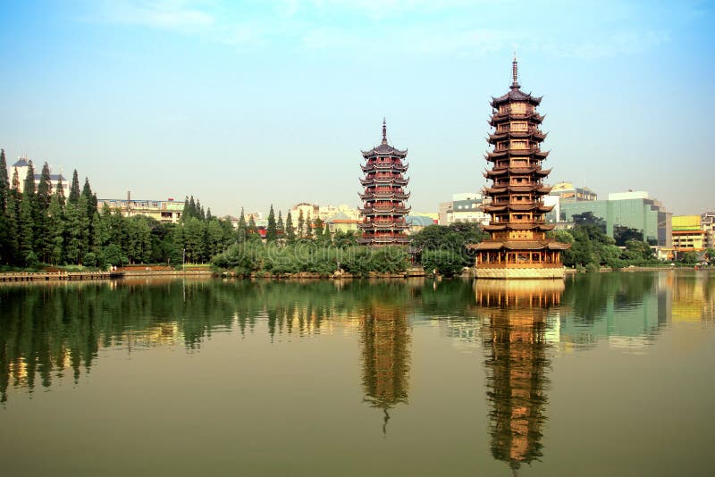 Golden and Silver Tower in the Lake in the Lake Stock Image - Image of ...