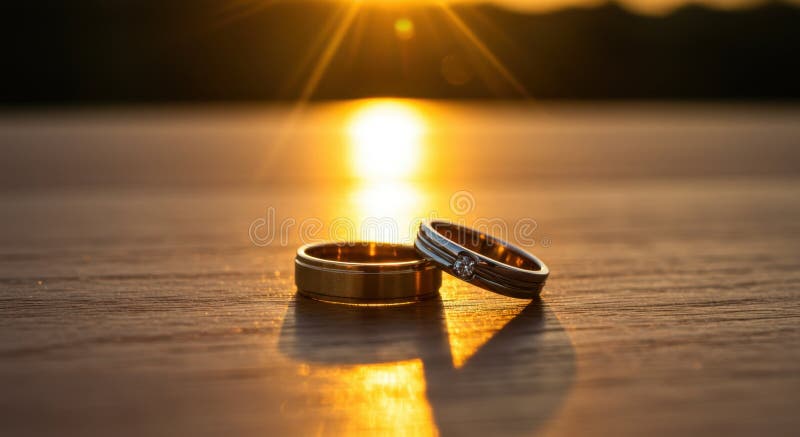 Golden and Silver Wedding Rings at Sunset Stock Illustration ...