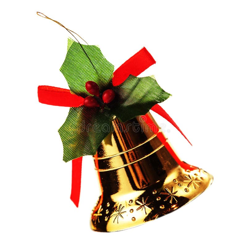 Golden Single Bell with a Red Bow Isolated on White Background M Stock ...