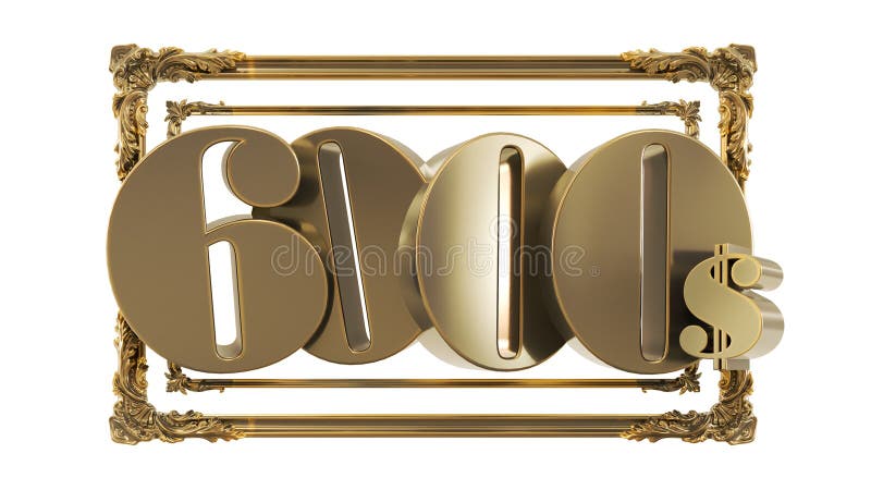 Golden Six Thousand on a Golden Frame Isolated on White Background ...