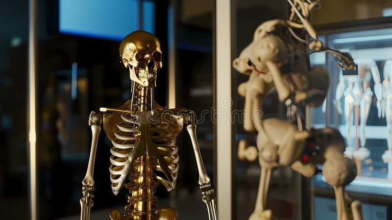 Golden Skeleton Display in Science Exhibit AI Generative Stock Image ...