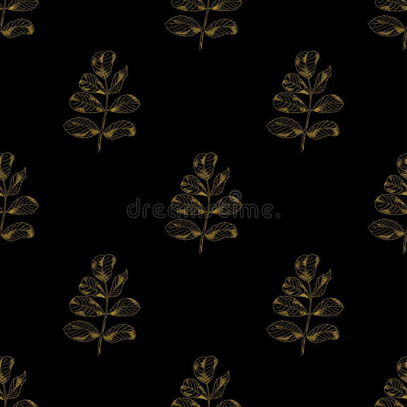 Golden Sketch Briar Decor Seamless Pattern Stock Vector - Illustration ...