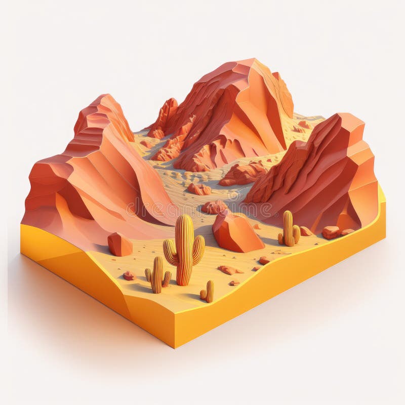 Golden Sky Above a Valley of Red Rocks, Isometric Low Poly View AI ...