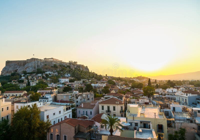 Golden Sunset in Athens, Greece. Stock Image - Image of golden, rooftop ...