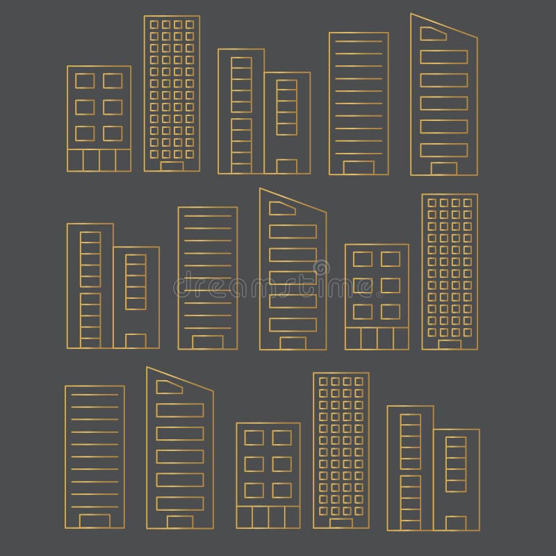 Golden Skyscraper Buildings Pattern Stock Vector - Illustration of ...