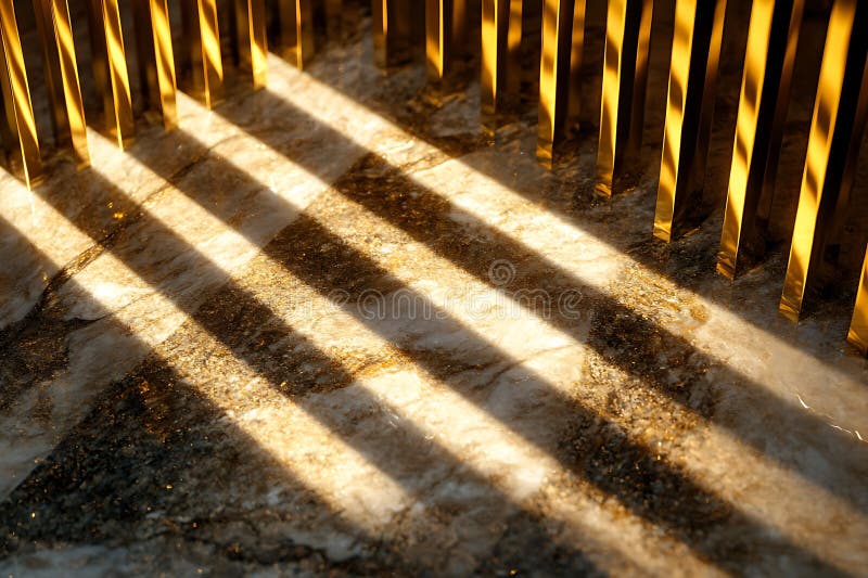 Golden Slats Cast Shadows on Marble Surface Elegant Interior Design ...