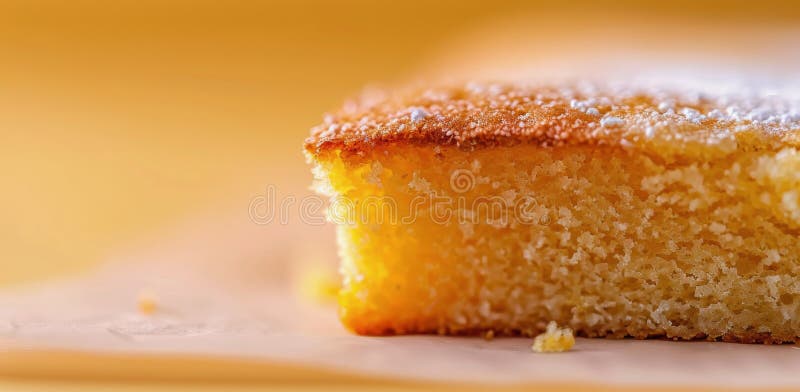 Golden Slice of Freshly Baked Cake on Light Surface with Warm ...