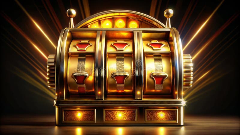 Golden Slot Machine 3D Render, Illuminated Reels, Fortune Concept Stock ...